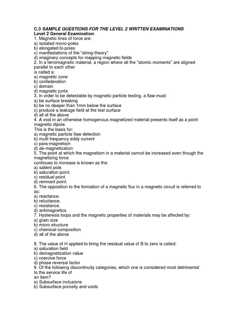 Level 2 Magnetic Particle Testing Questions | PDF | Ferromagnetism ...
