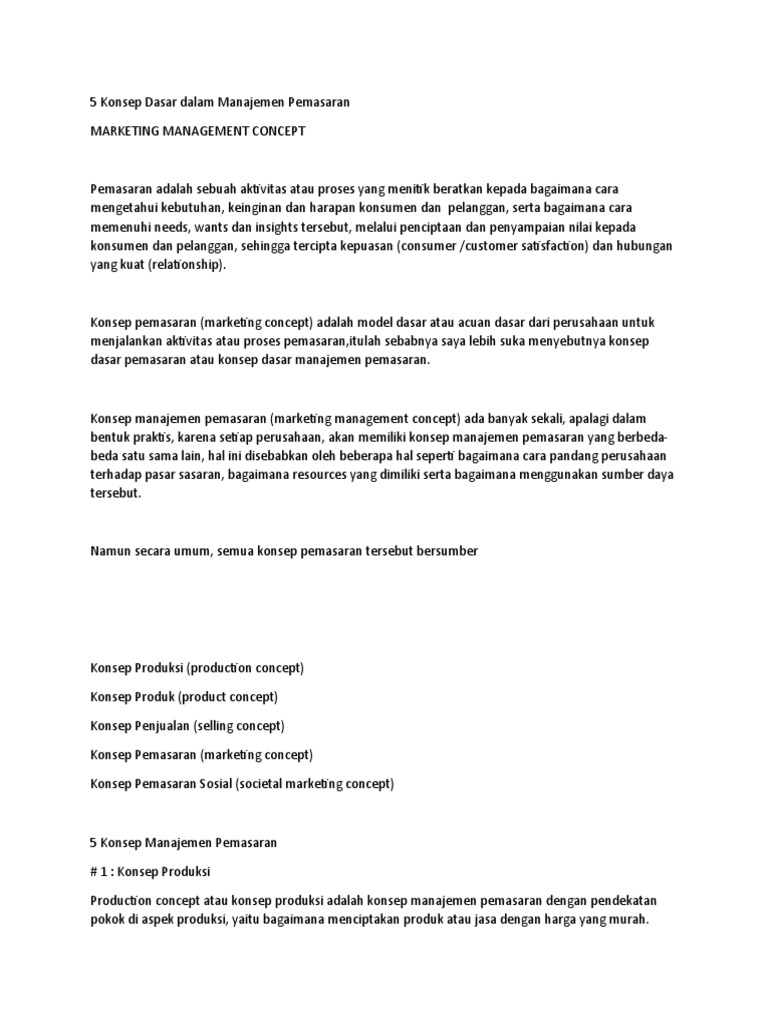 5 Konsep Dasar Dalam Manajemen Pemasaran | PDF | Bisnis