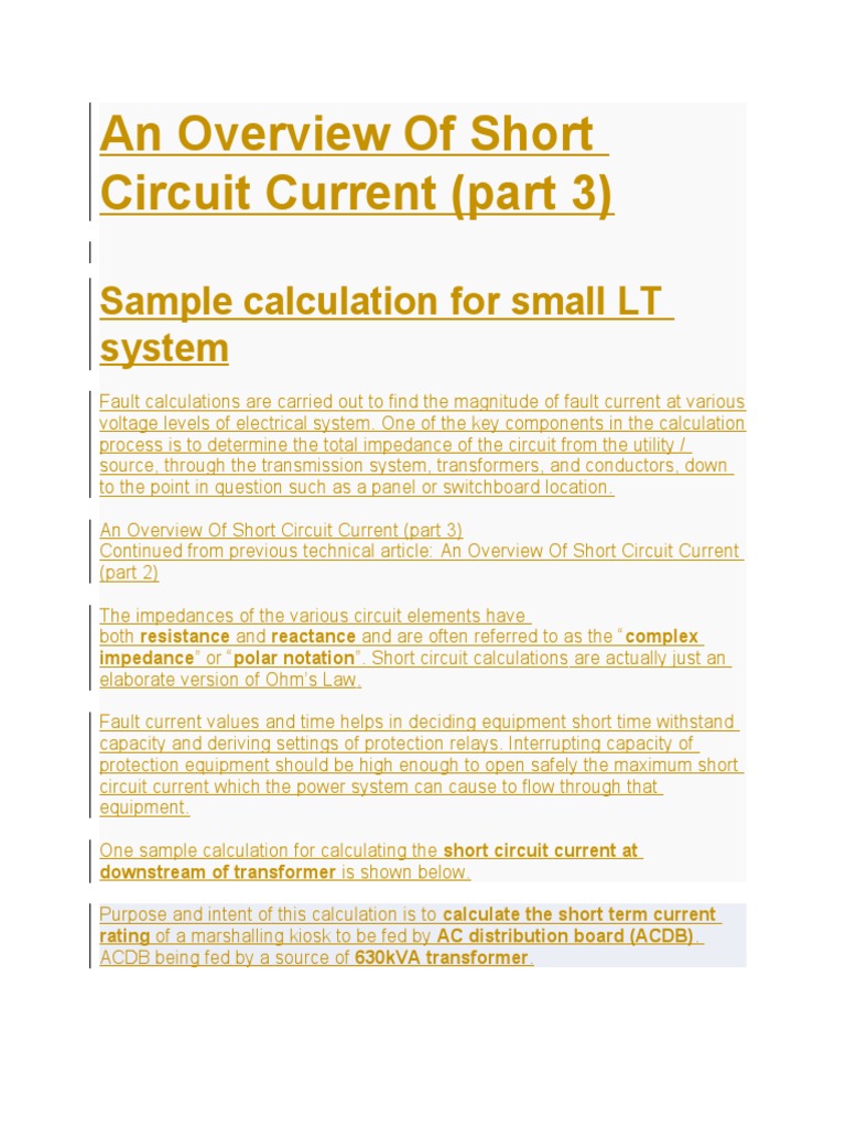 An Overview of Short Circuit Current (Part 3) : Sample Calculation For ...