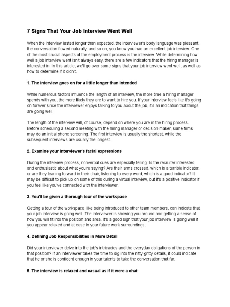 7 Signs That Your Job Interview Went Well | PDF | Job Interview | Interview
