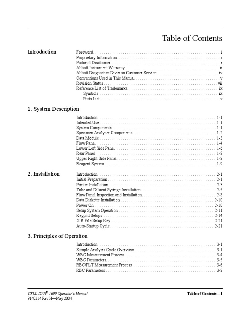 Cell-Dyn 1600 Operator's Manual: 9140214 Rev H-May 2004 | PDF | Business