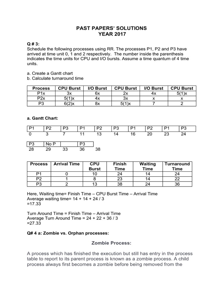 Os Past Papers' Solutions 2017 | PDF | Operating System Technology ...