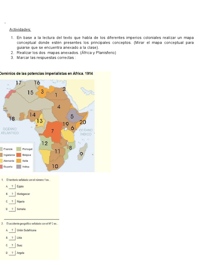 Actividades sobre Imperios Coloniales | PDF
