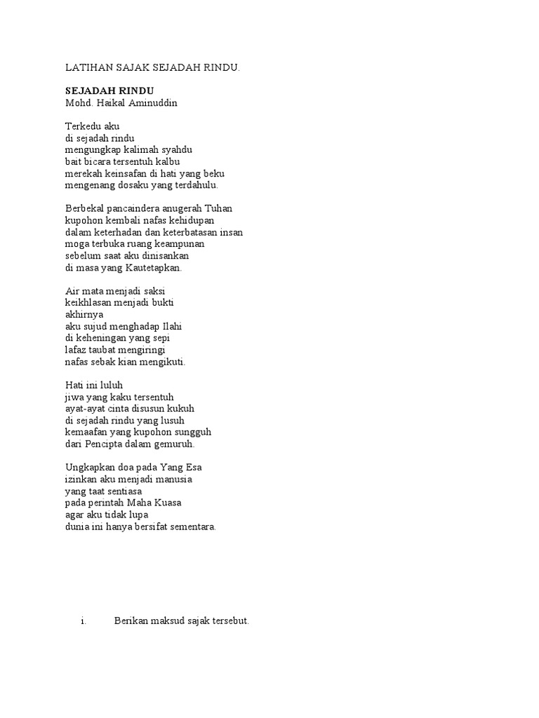 Latihan Sajak Sejadah Rindu | PDF