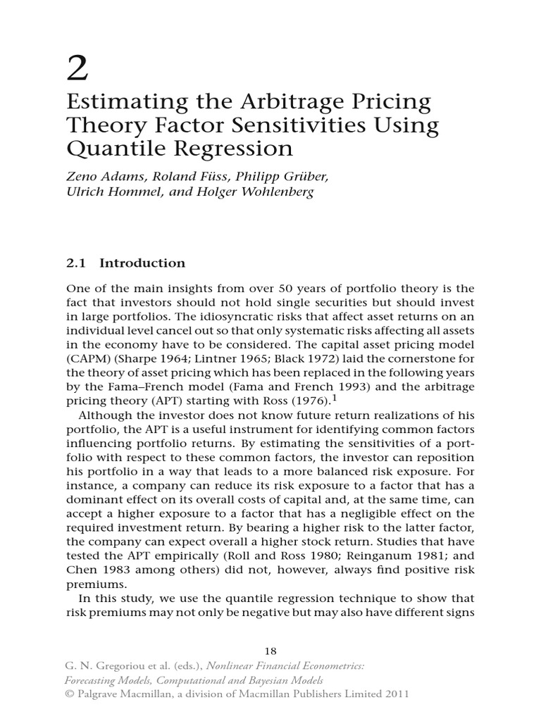 Estimating The Arbitrage Pricing Theory Factor Sensitivities Using Quantile Regression | PDF ...