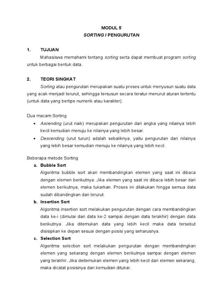 Modul 5 - Sorting | PDF
