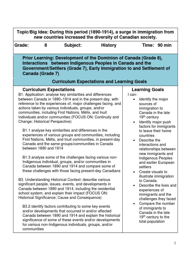 Grade 8 History Lesson Plan 1 | PDF | Canada | First Nations