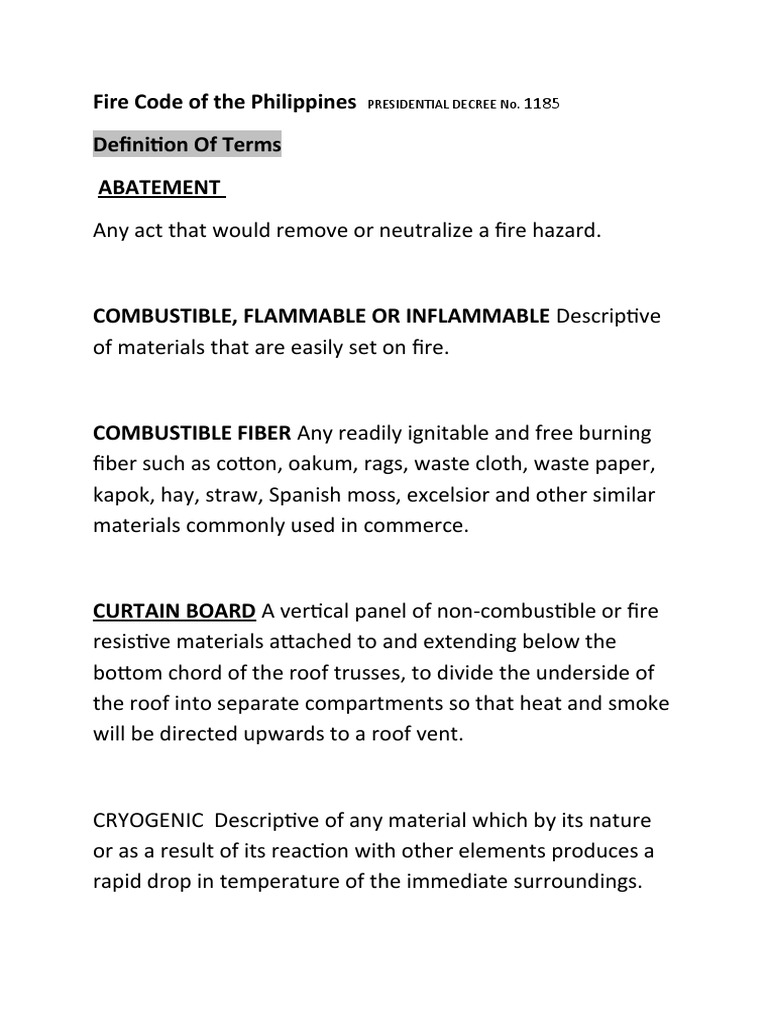 Fire Code Terms and Definitions Philippines | PDF | Fires | Hazards