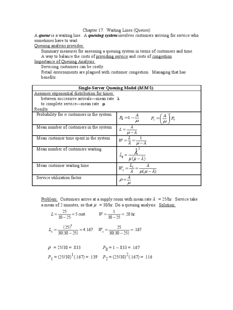 Single-Server Queuing Model (M/M/1) .: 25/hr. Service Take 30/hr. Do A ...