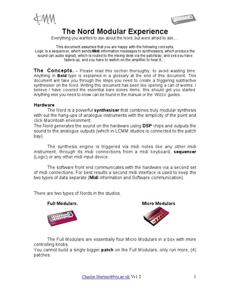 Nord Modular Synthesizer Guide | PDF | Synthesizer | Electrical Engineering