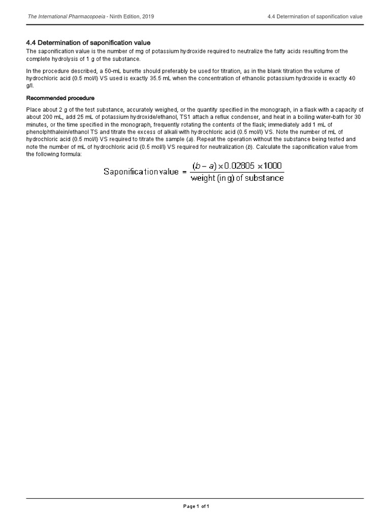 4.4 Determination of Saponification Value: The International ...
