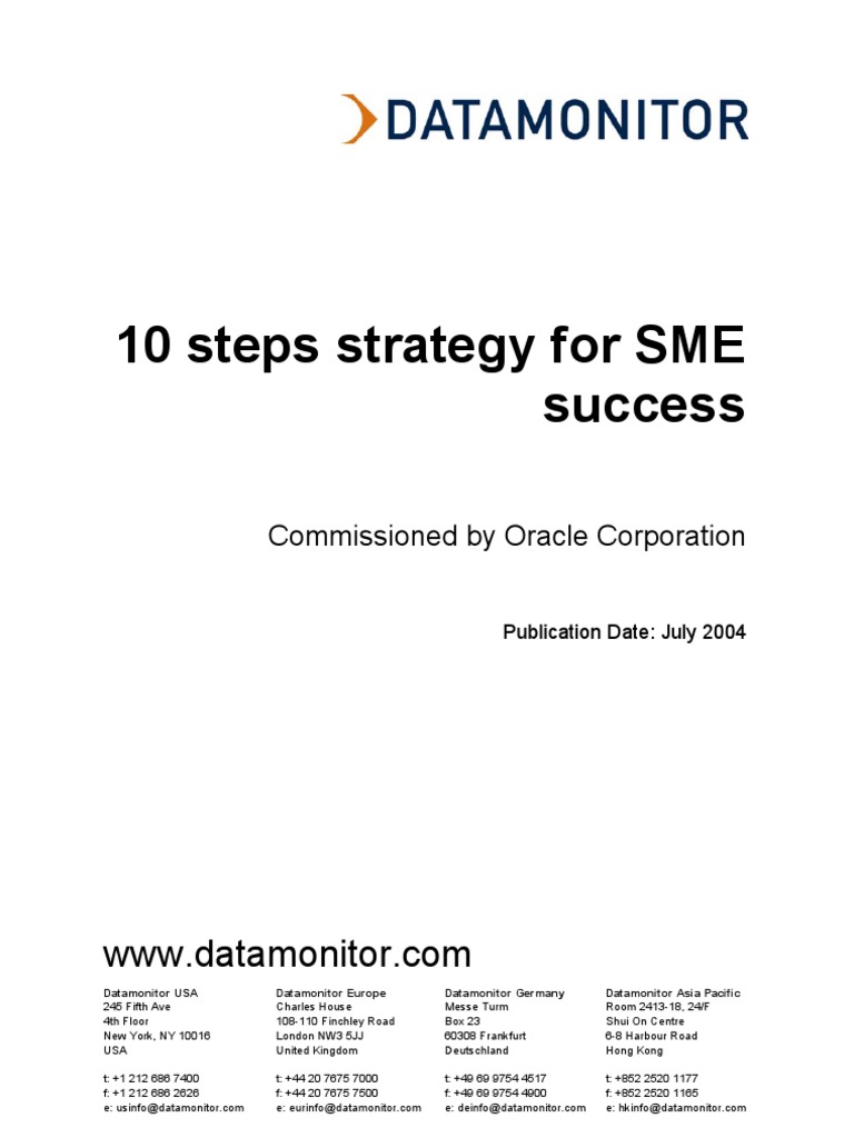 10 Steps Strategy For SME Success: Commissioned by Oracle Corporation ...