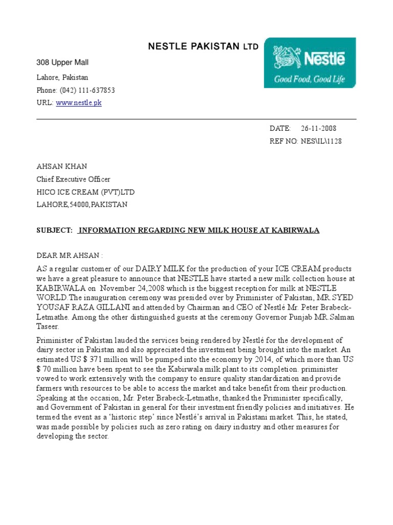 Business Letters | PDF | Pakistan | Nestlé