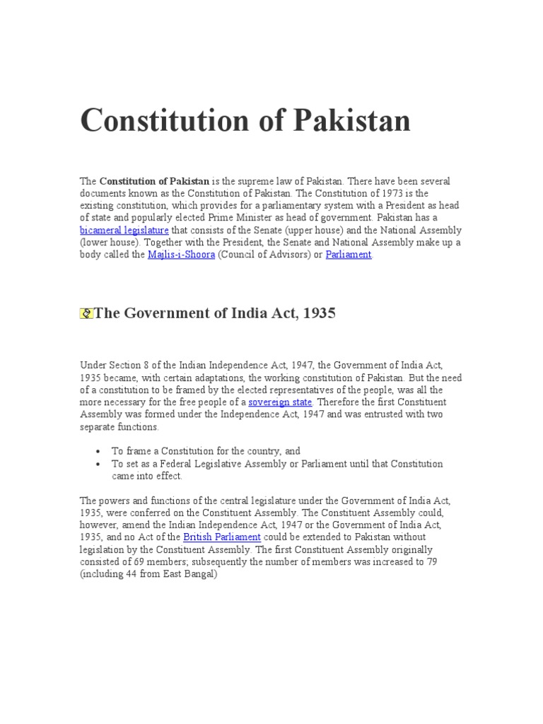Constitution of Pakistan | PDF | Government | Constitutional Law