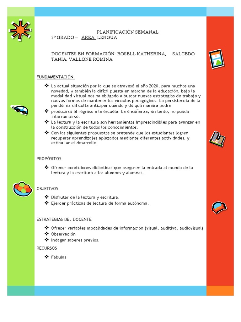 Planificación Semanal Lengua | PDF | Maestros | La naturaleza humana