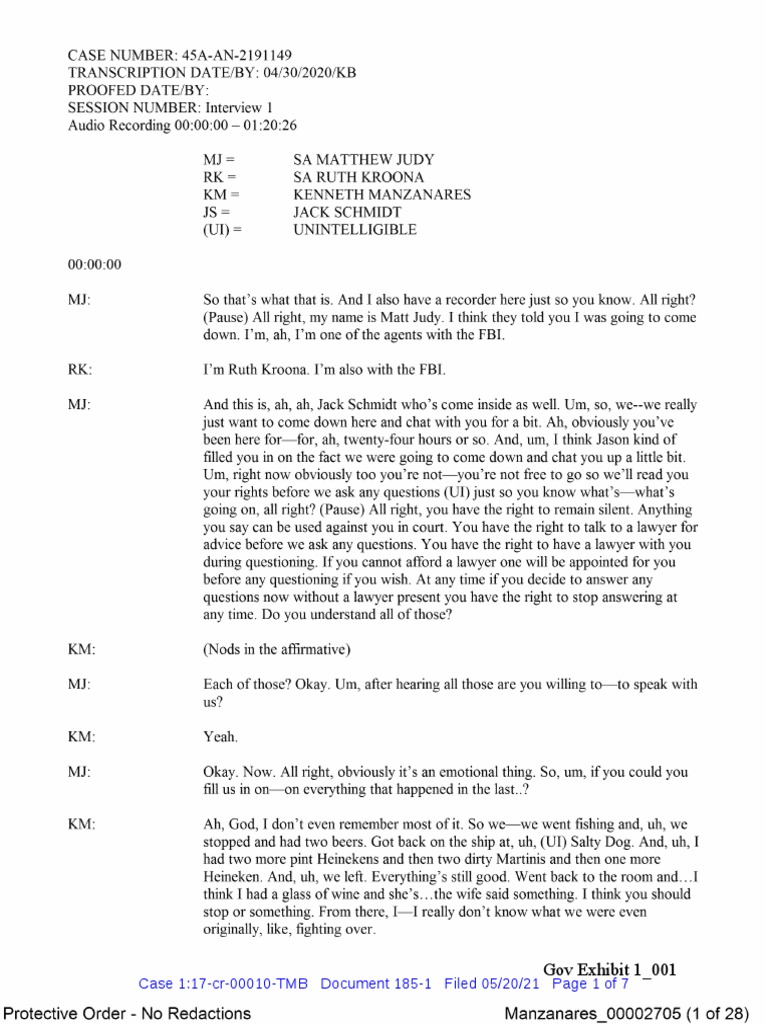 Kenneth Manzanares Transcript of Police Interview | PDF Kenneth Manzanares Transcript of Police Interview | PDF