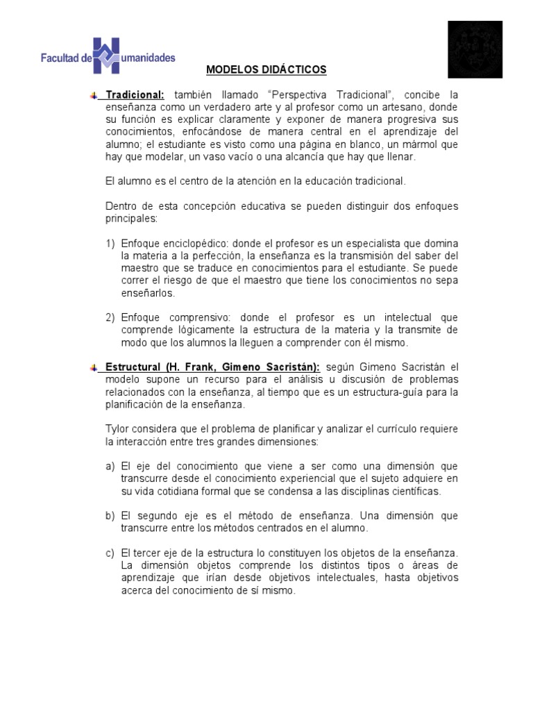 Modelos Didácticos | PDF | Maestros | Aprendizaje