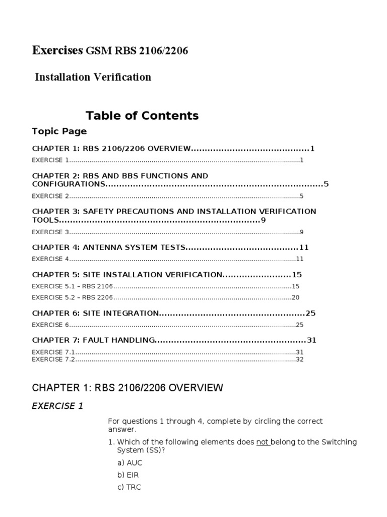 RBS 2106 - 2206 Installation Verification - Exercise | PDF | Electronic ...