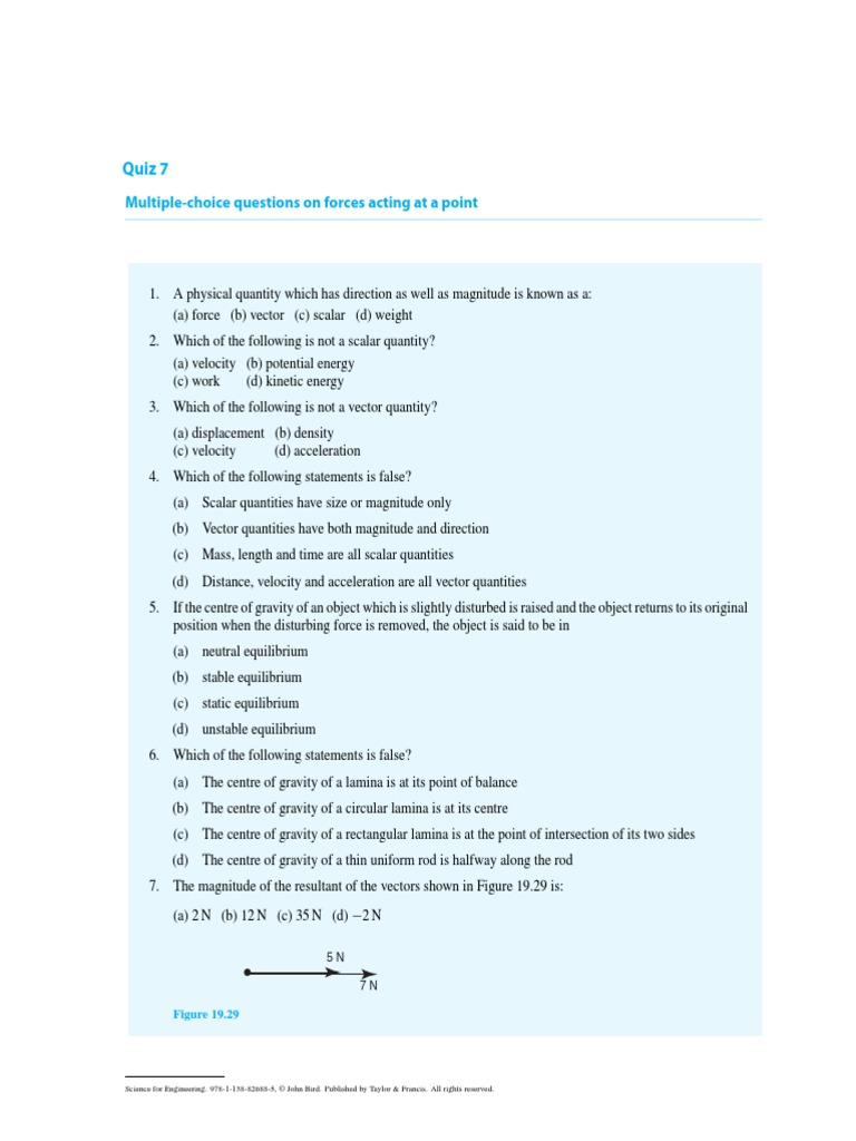 Quiz 7: Multiple-Choice Questions On Forces Acting at A Point | PDF ...