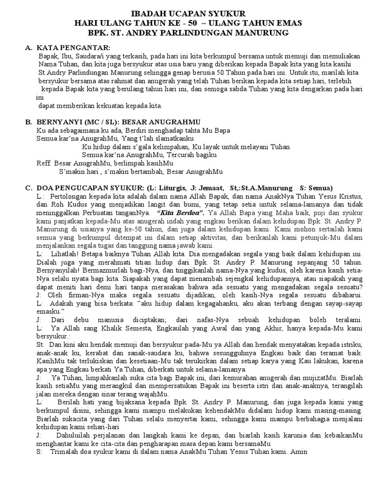 Ibadah Syukur Ulang Tahun ke-50 | PDF | Kajian Bahasa Asing | Agama ...