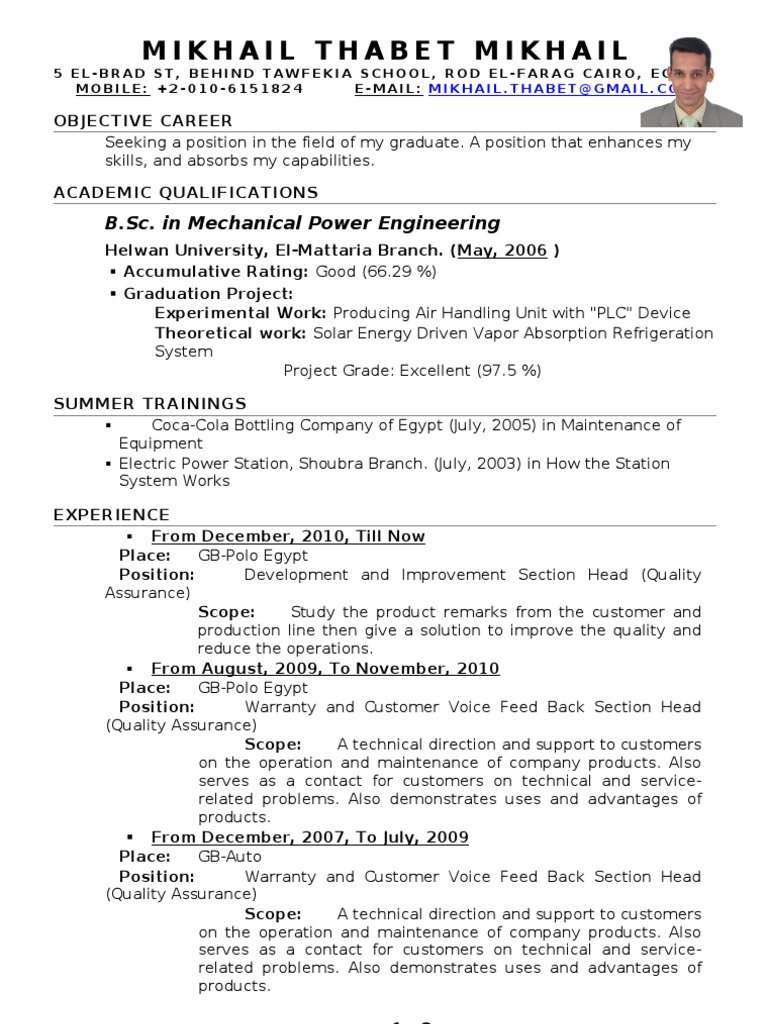 Mikhail Thabet's Resume | PDF | Engineering