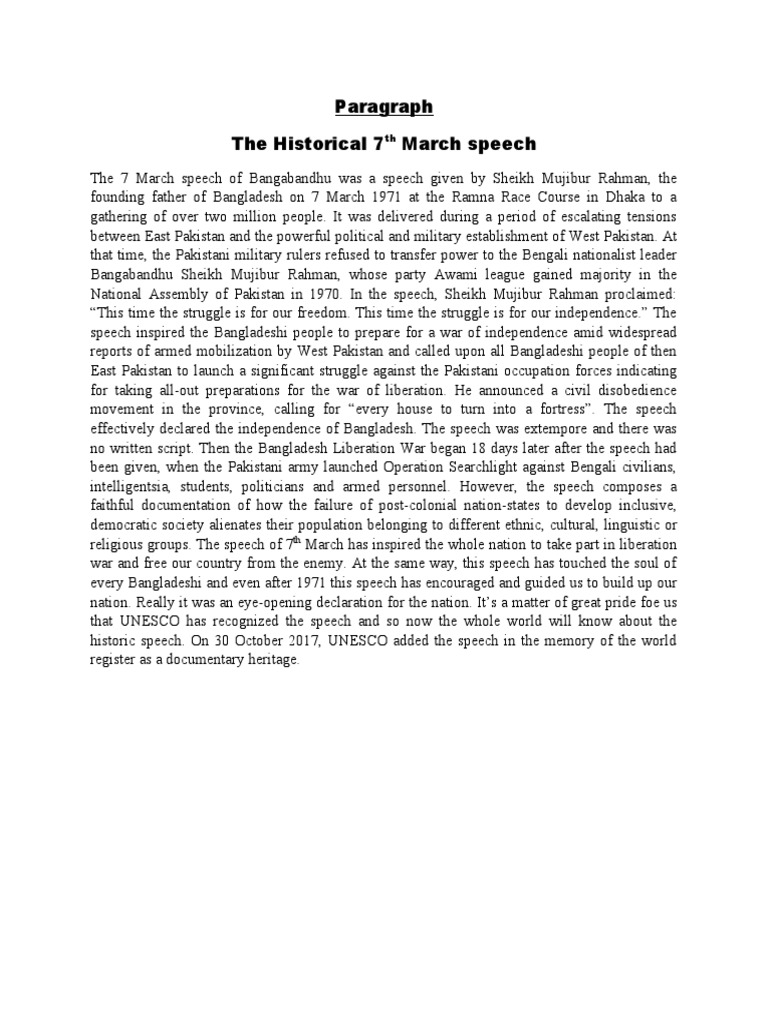 Significance of 7th March Speech | PDF
