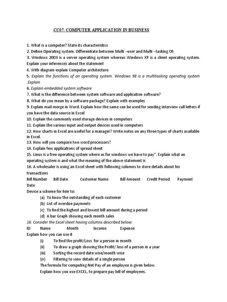 CC07 - Computer Application in Business: .Explain | PDF | Operating ...