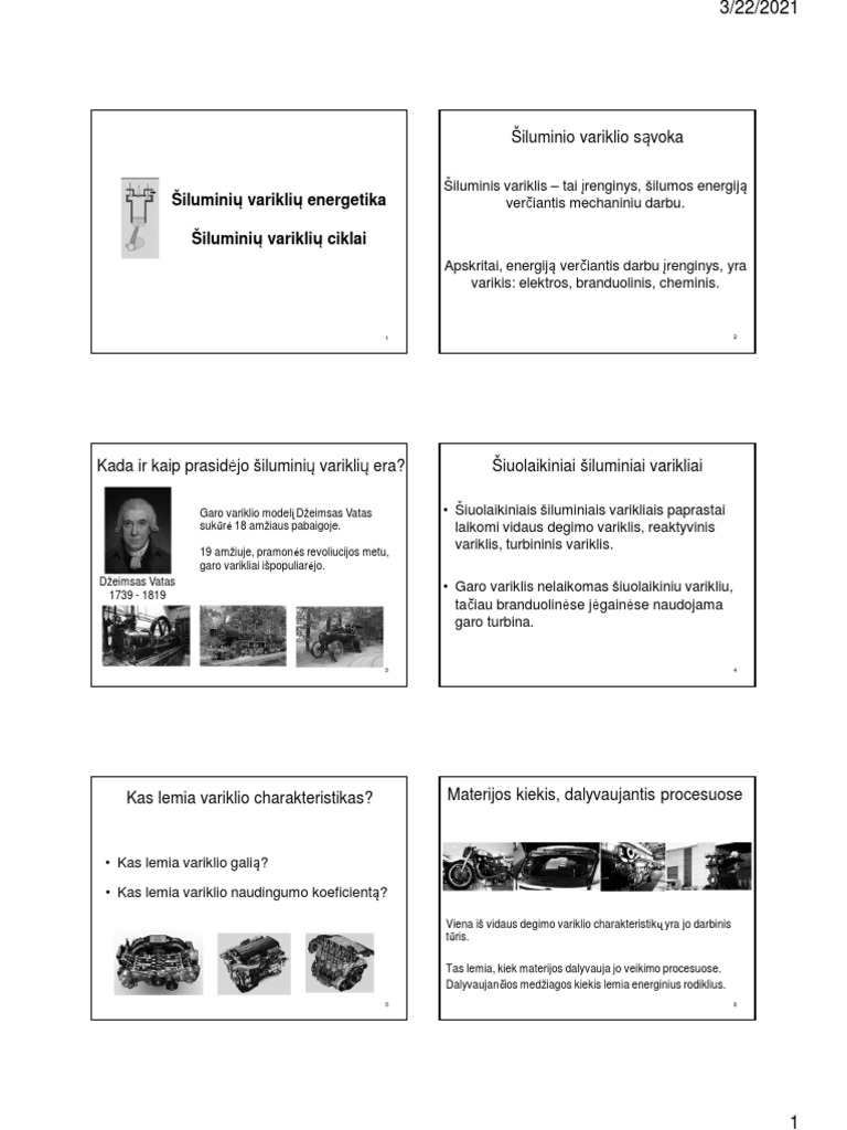 Šiluminių Variklių Energetika Šiluminių Variklių Ciklai: Šiluminio ...