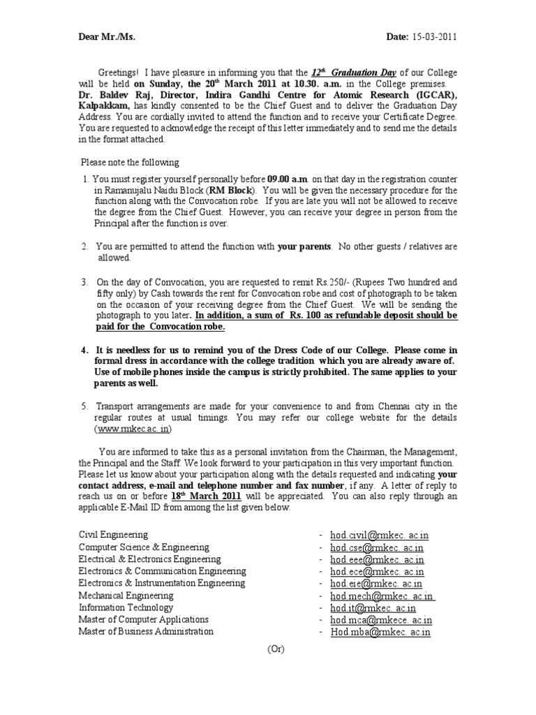 Convocation Letter | PDF | Engineering