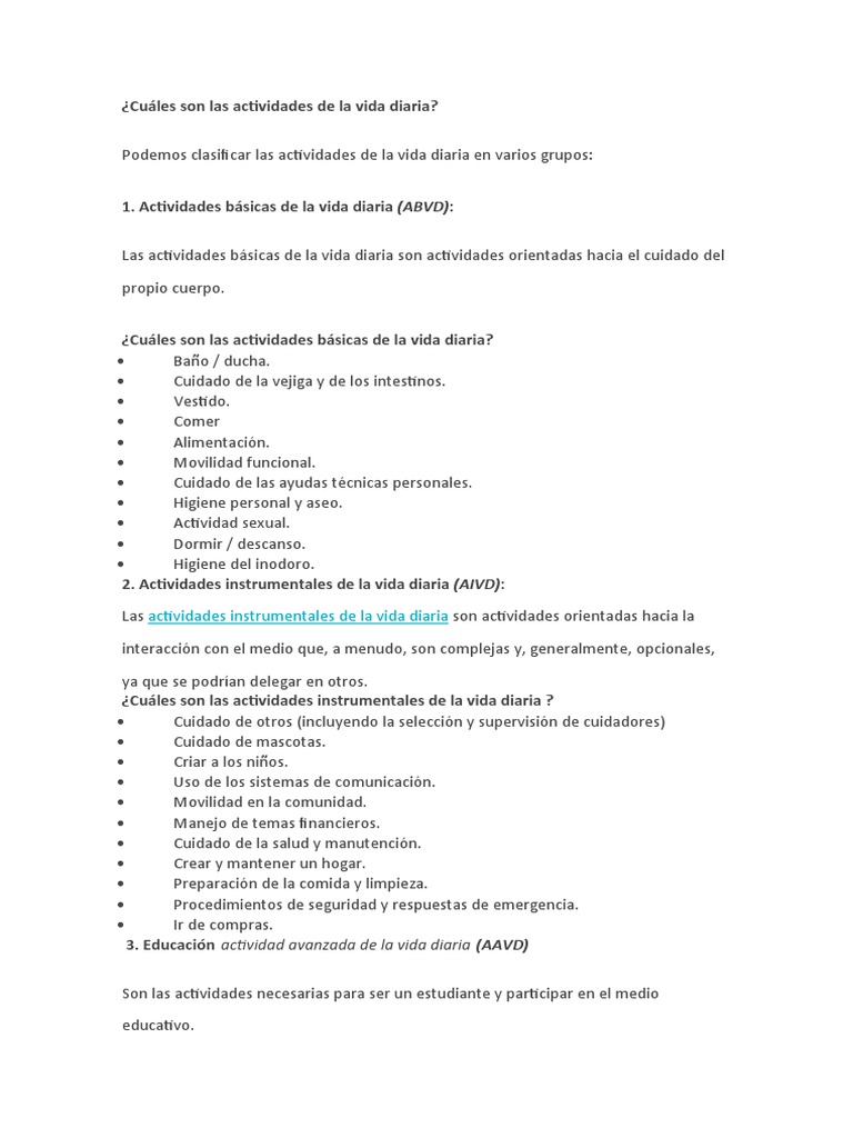 Actividades de la Vida Diaria: Guía Completa | PDF | Higiene | La ...
