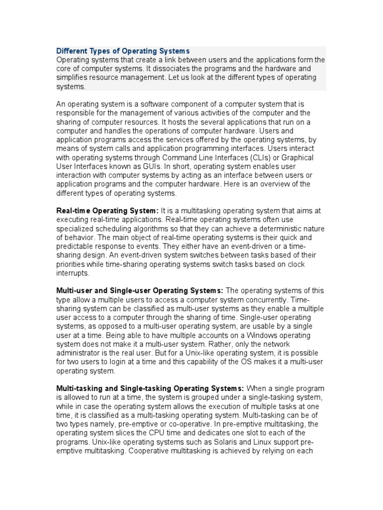 Overview of Operating System Types | PDF | Operating System | Graphical ...