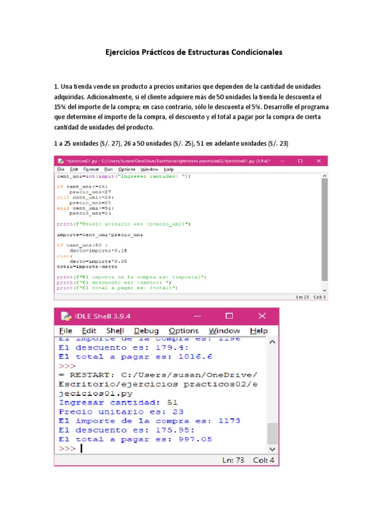 Ejercicios Prácticos de Estructuras Condicionales | PDF