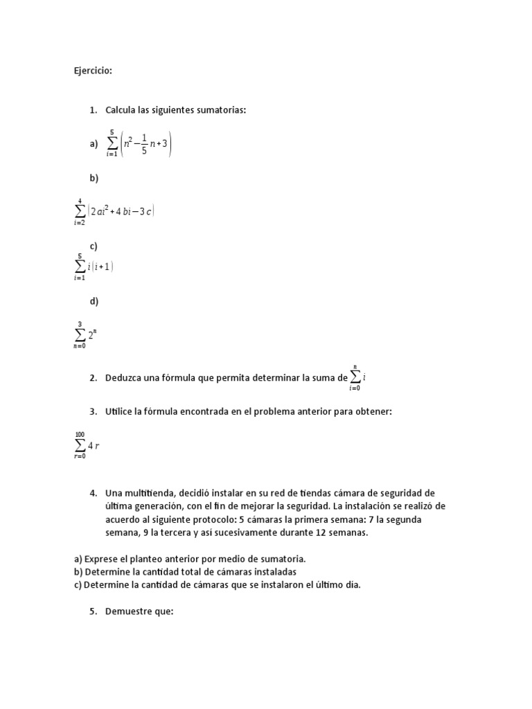 Problemas de Sumatorias y Fórmulas Matemáticas | PDF