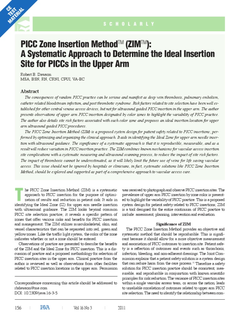 Picc Zone Insertion Method (Zim) : A Systematic Approach To Determine ...