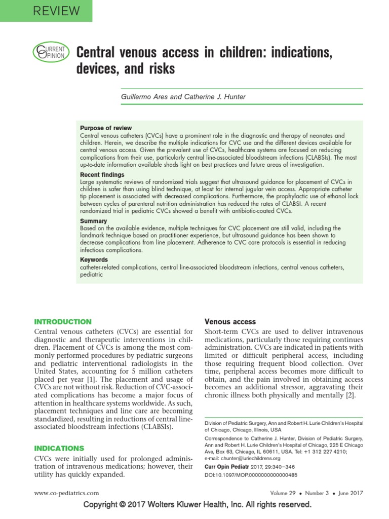 Central Venous Access in Children: Indications, Devices, and Risks ...