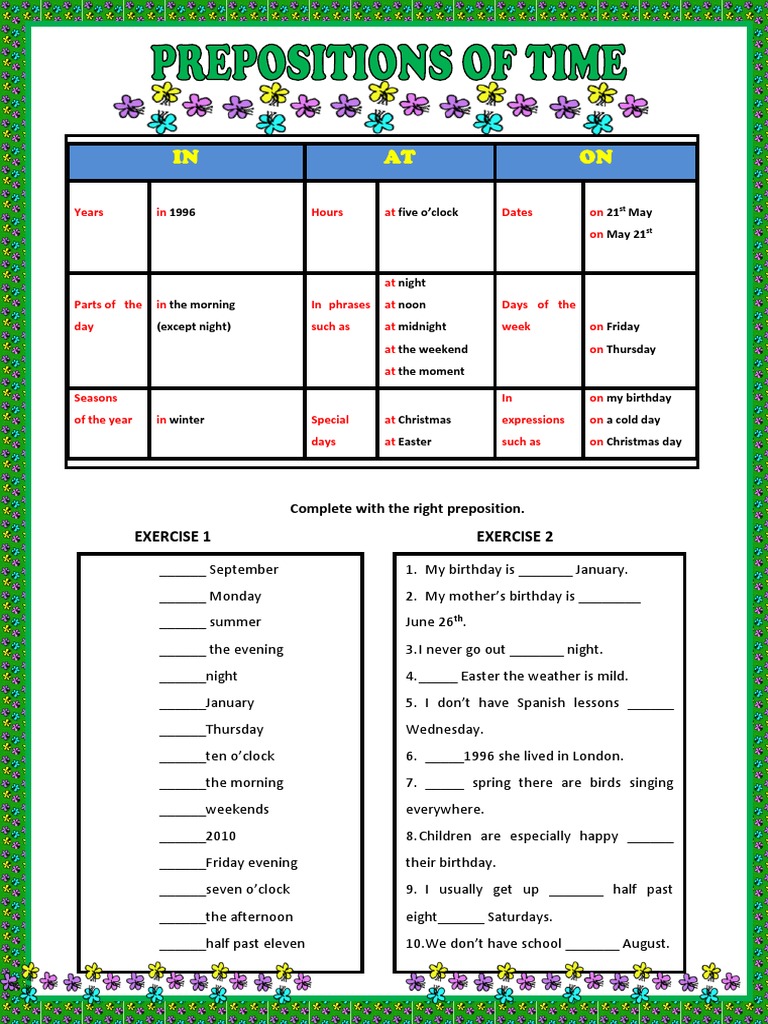 Prepositions-Of-Time - Activities | PDF | Easter | Christmas
