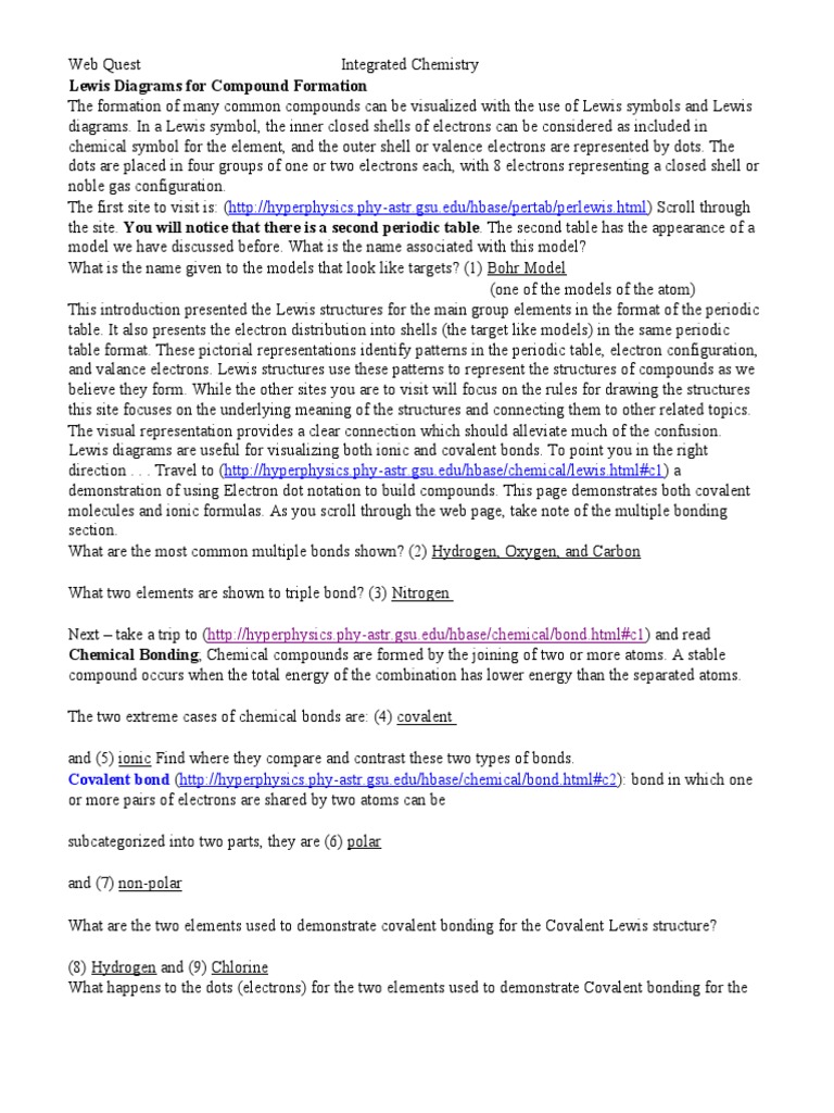 Lewis Diagrams Webquest-2 | PDF | Ionic Bonding | Chemical Bond