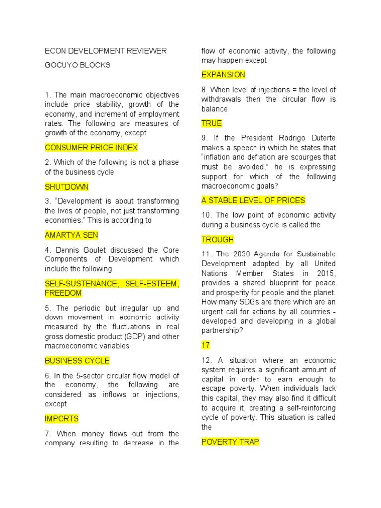 Econ Development Reviewer | PDF | Macroeconomics | Economic Growth