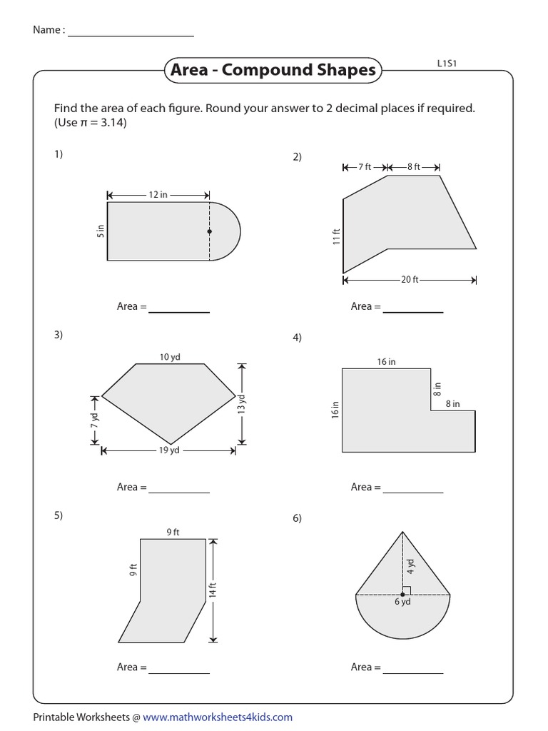 Area - Compound Shapes: Find the area of each figure. Round your answer ...