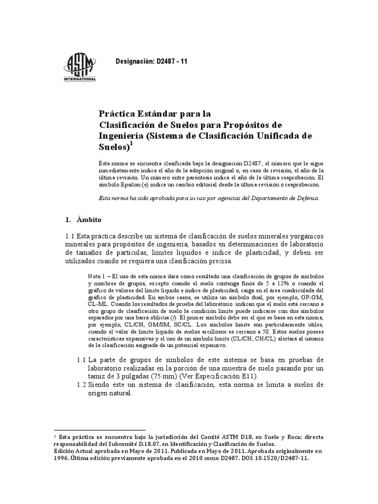 ASTM - D2487 - 11 - Clasificación de Suelos - SUCS | PDF | Horticulture ...