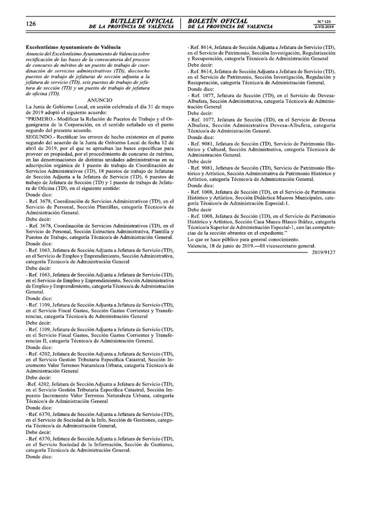 BOP 2-7-19 Anuncio Rectificación Bases | PDF