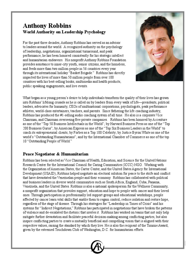 Tony Robbins: Leadership and Philanthropy | PDF | Psychotherapy ...