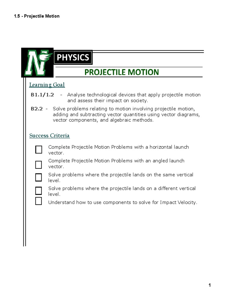 Learning Goal: 1.5 - Projectile Motion | PDF | Projectiles | Applied And Interdisciplinary Physics