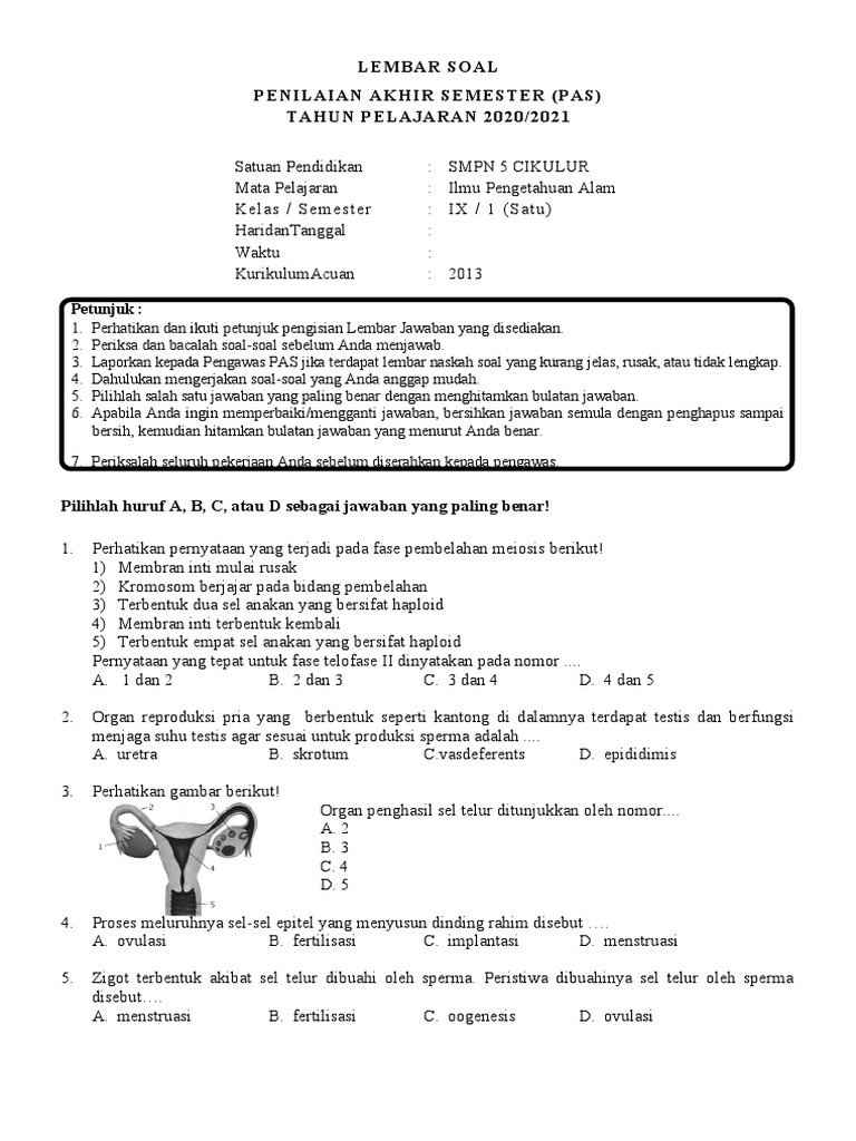 Soal Pas Ipa KLS 9 2021 | PDF | Sains & Matematika