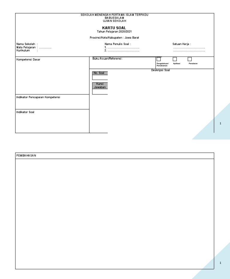 Format Kartu Soal k13 | PDF