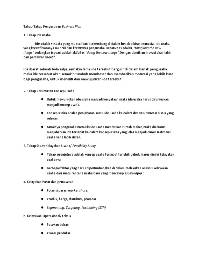 Tahap Penyusunan Perencanaan Bisnis | PDF | Pengelolaan Keuangan & Uang