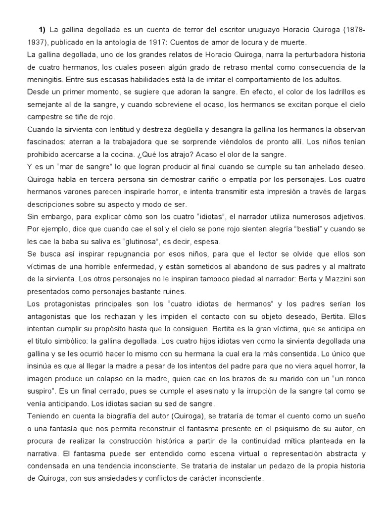 La Gallina Degollada Es Un Cuento de Terror Del Escritor Uruguayo ...
