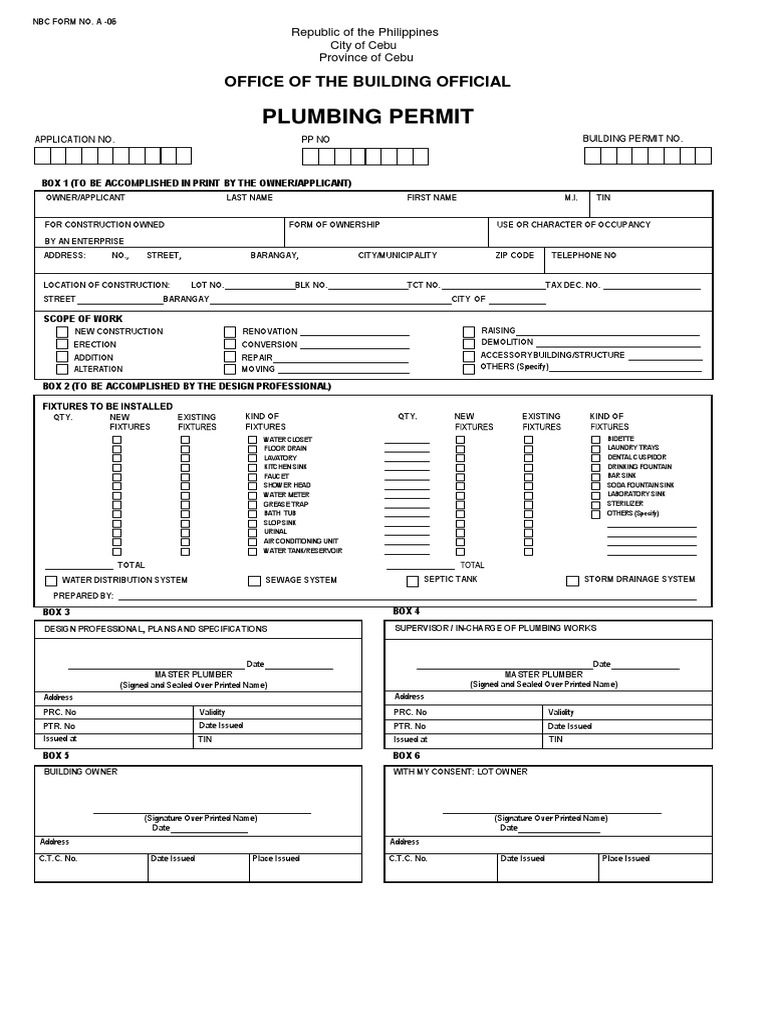 Plumbing Permit Application Form | PDF | Sink | Sanitation