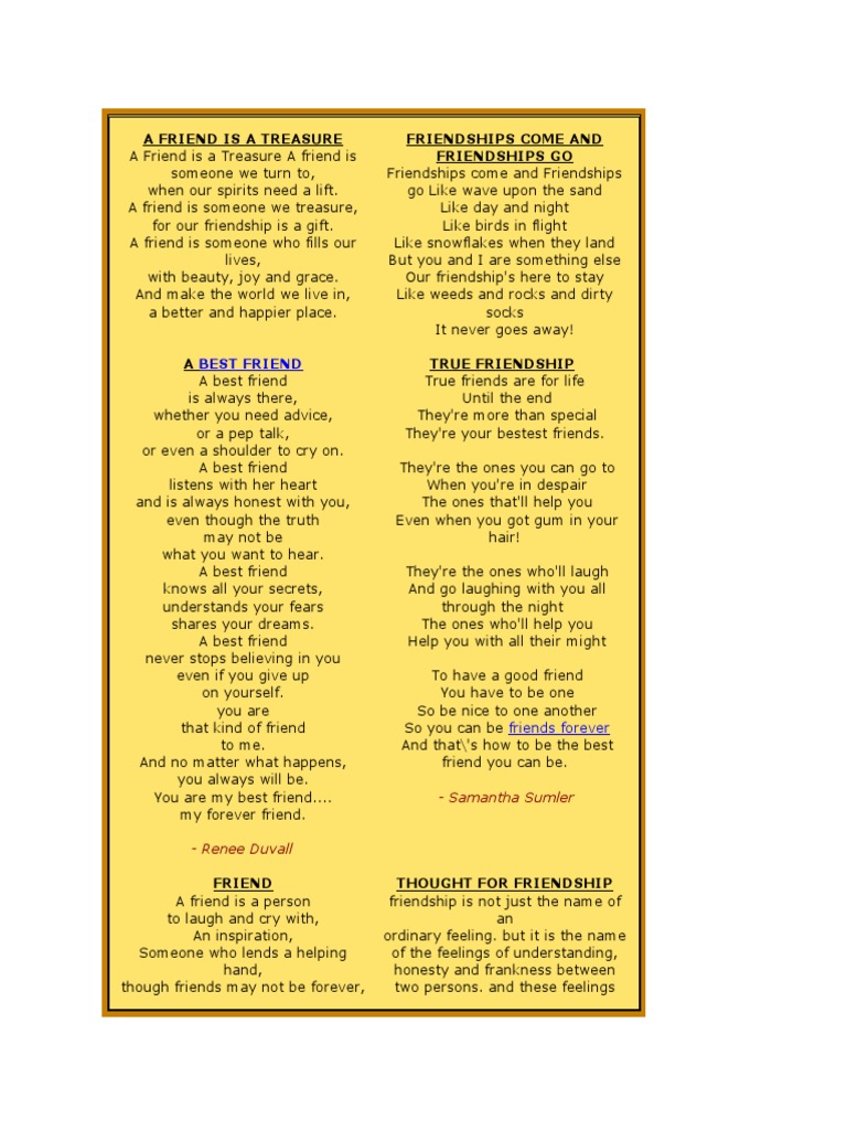 A Friend Is A Treasure Friendships Come and Friendships Go | PDF | Poetry