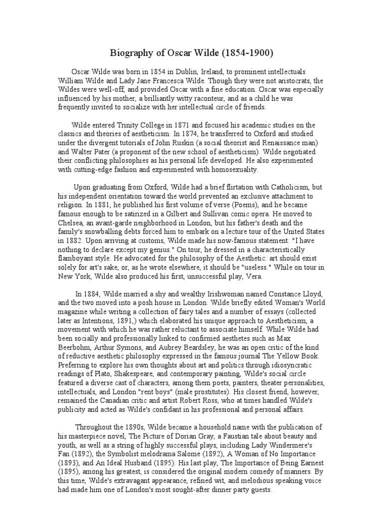 Biography of Oscar Wilde | PDF | Oscar Wilde
